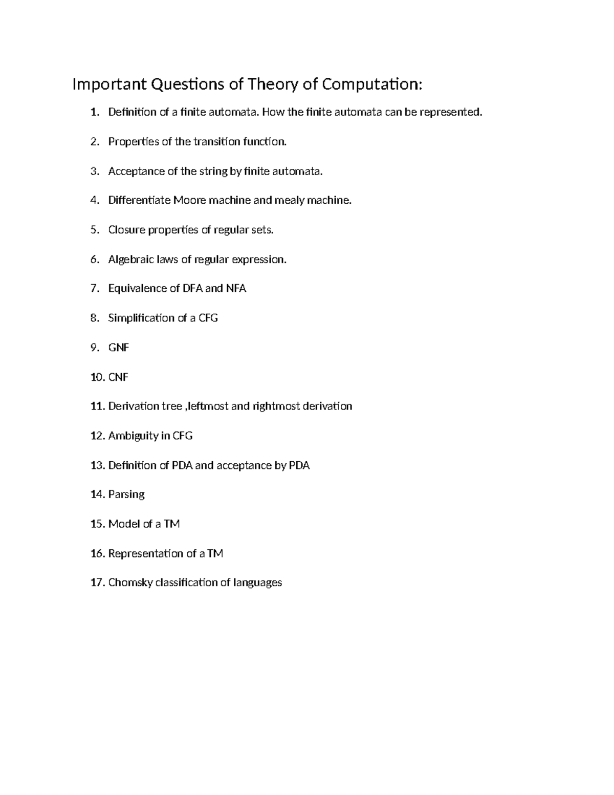 Toc - theory of computation - Important Questions of Theory of Computation: Definition of a ...