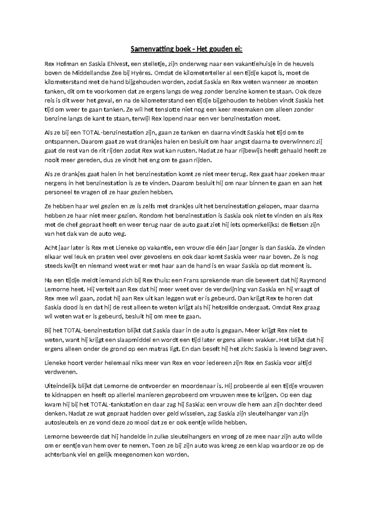 Boek het gouden ei - Samenvatting boek - Het gouden ei: Rex Hofman en ...