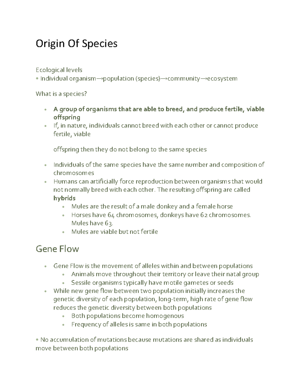 Origin Of Species Lecture Notes - Origin Of Species Ecological levels ...