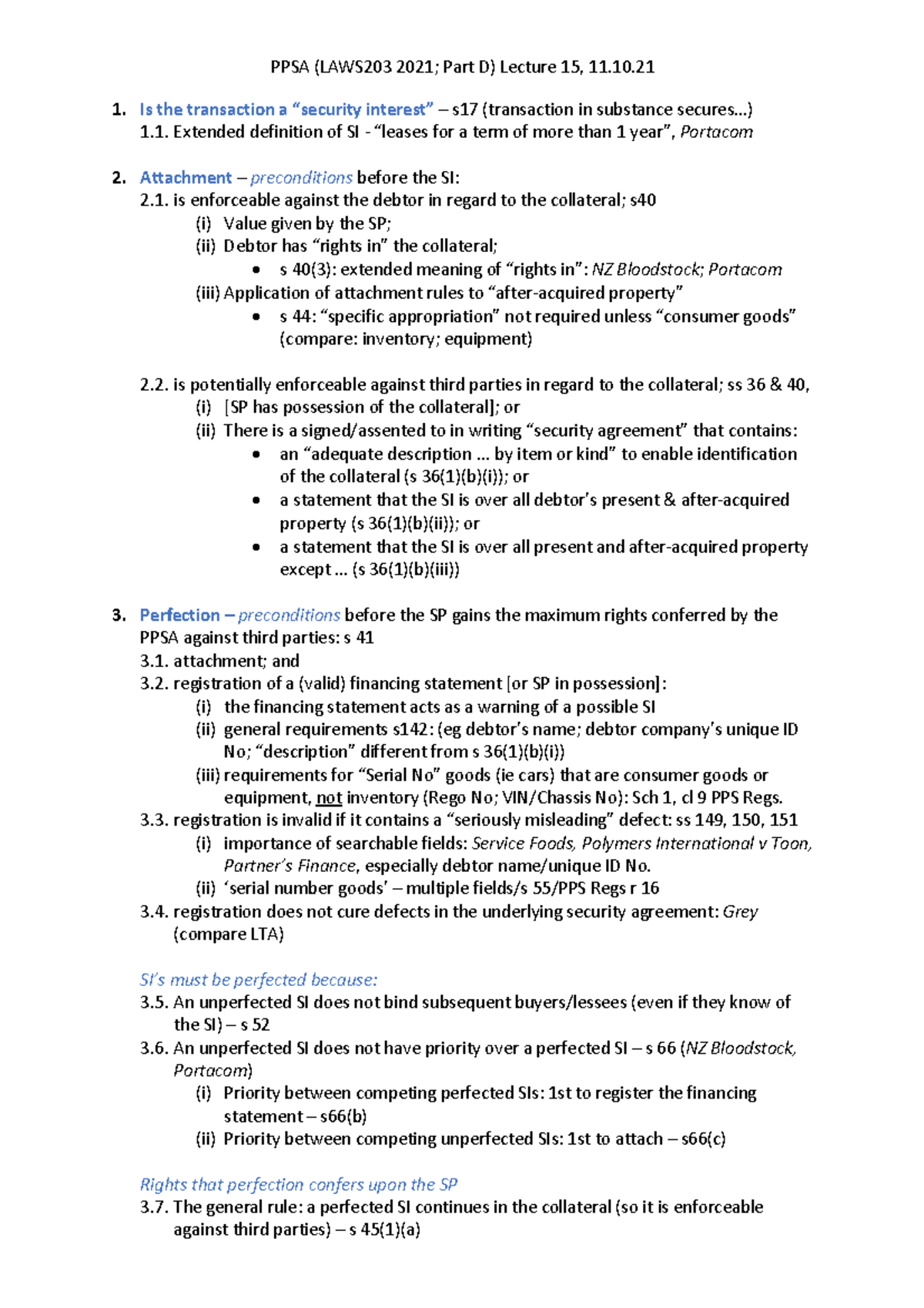 PPSA overview 11 - ppsa - PPSA (LAWS203 2021; Part D) Lecture 15, 11. 1 ...