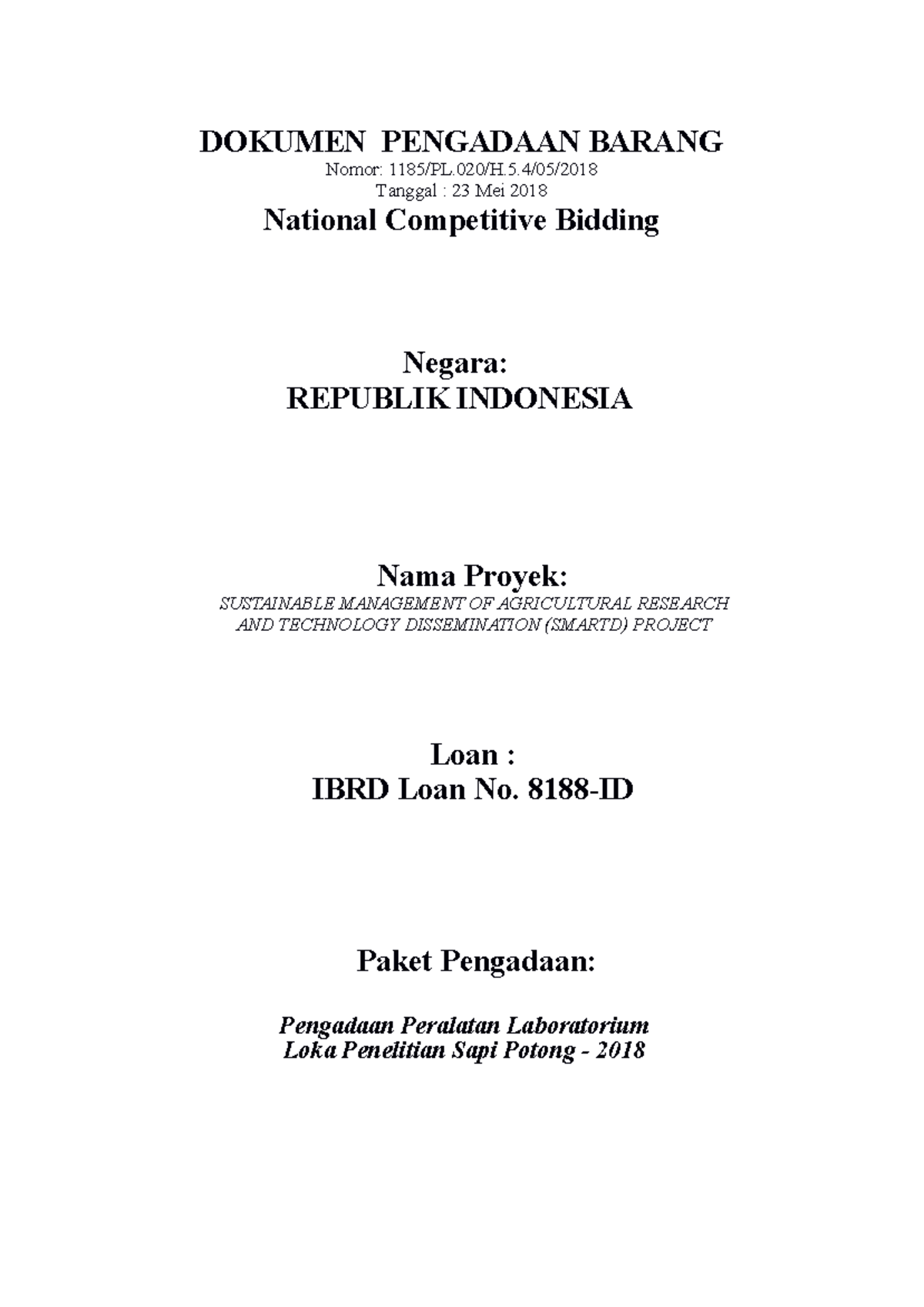 SDP ALAT LAB terkoreksi - DOKUMEN PENGADAAN BARANG Nomor: 1185/PL.020/H ...