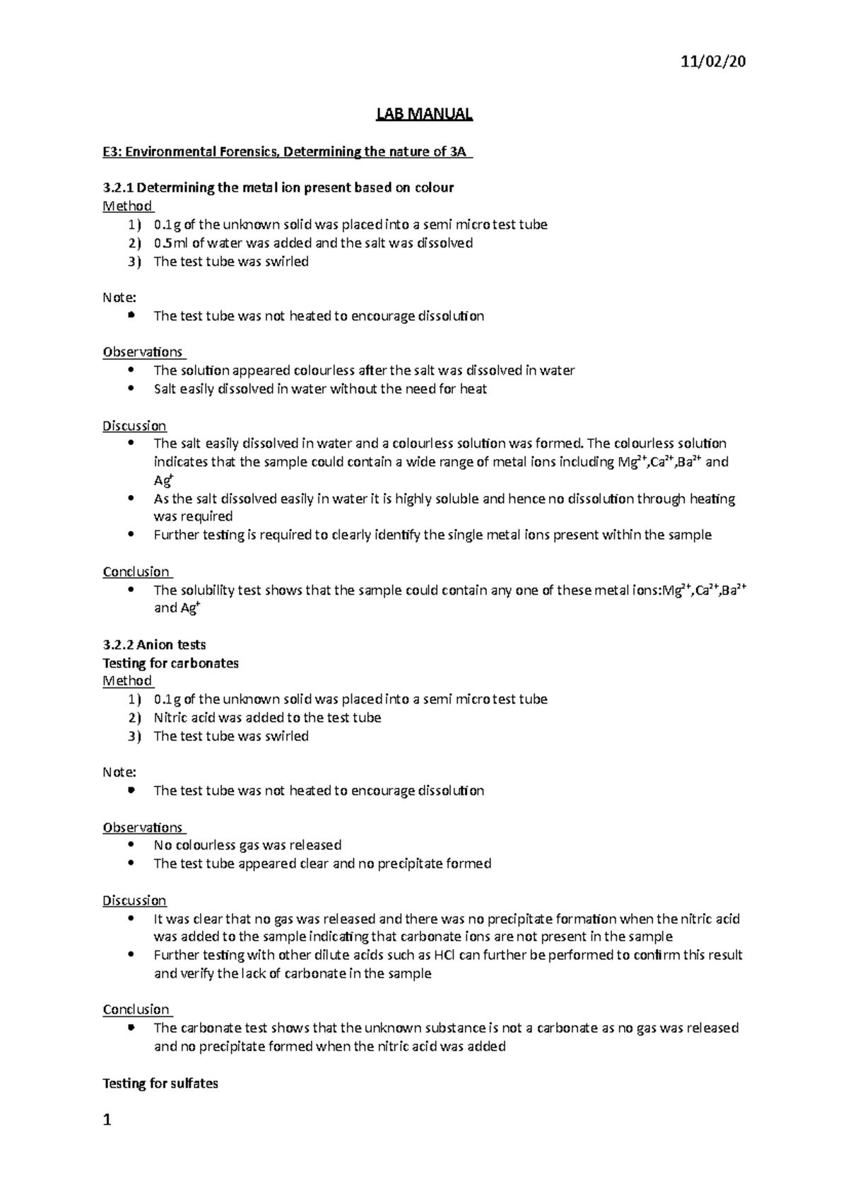 Yo - lab notes - LAB MANUAL E3: Environmental Forensics, Determining ...