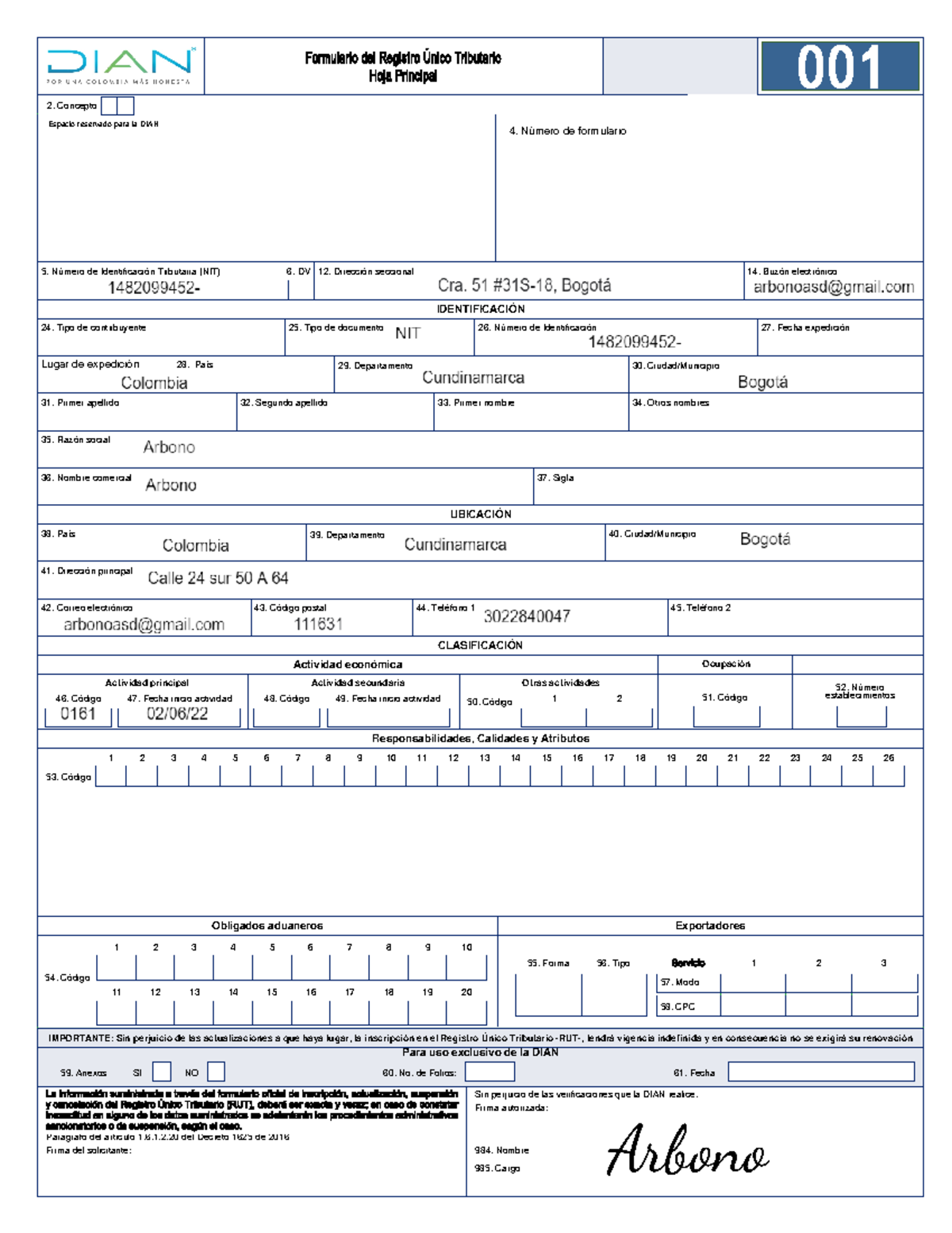 Formulario RUT-firmado - Exportadores Para uso exclusivo de la DIAN ...