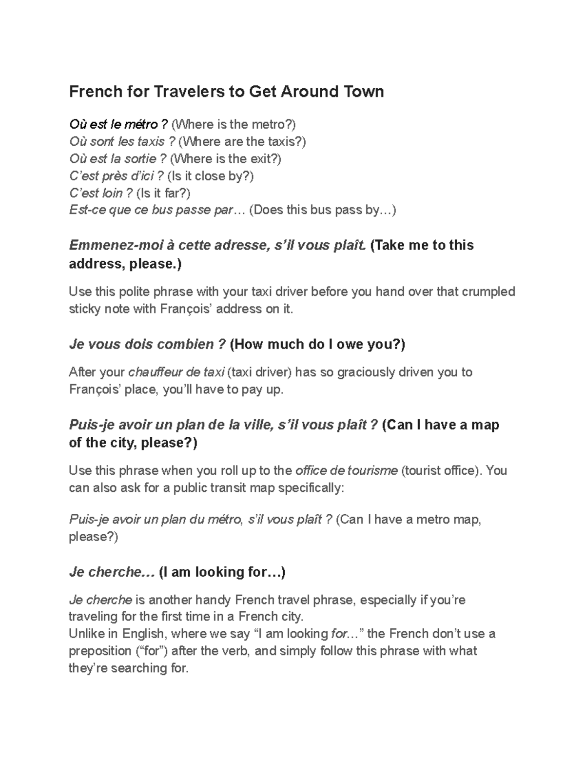 French for Travelers to Get Around Town - .. (Does this bus pass by ...