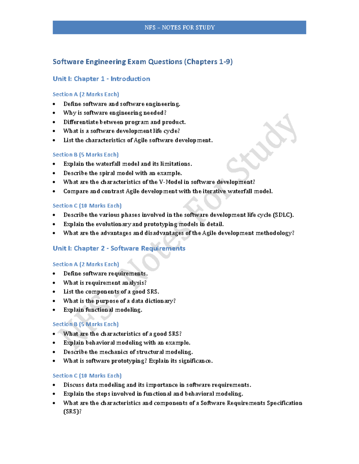 Software Engineering Exam Questions Chapters 1 to 9 - Why is software ...