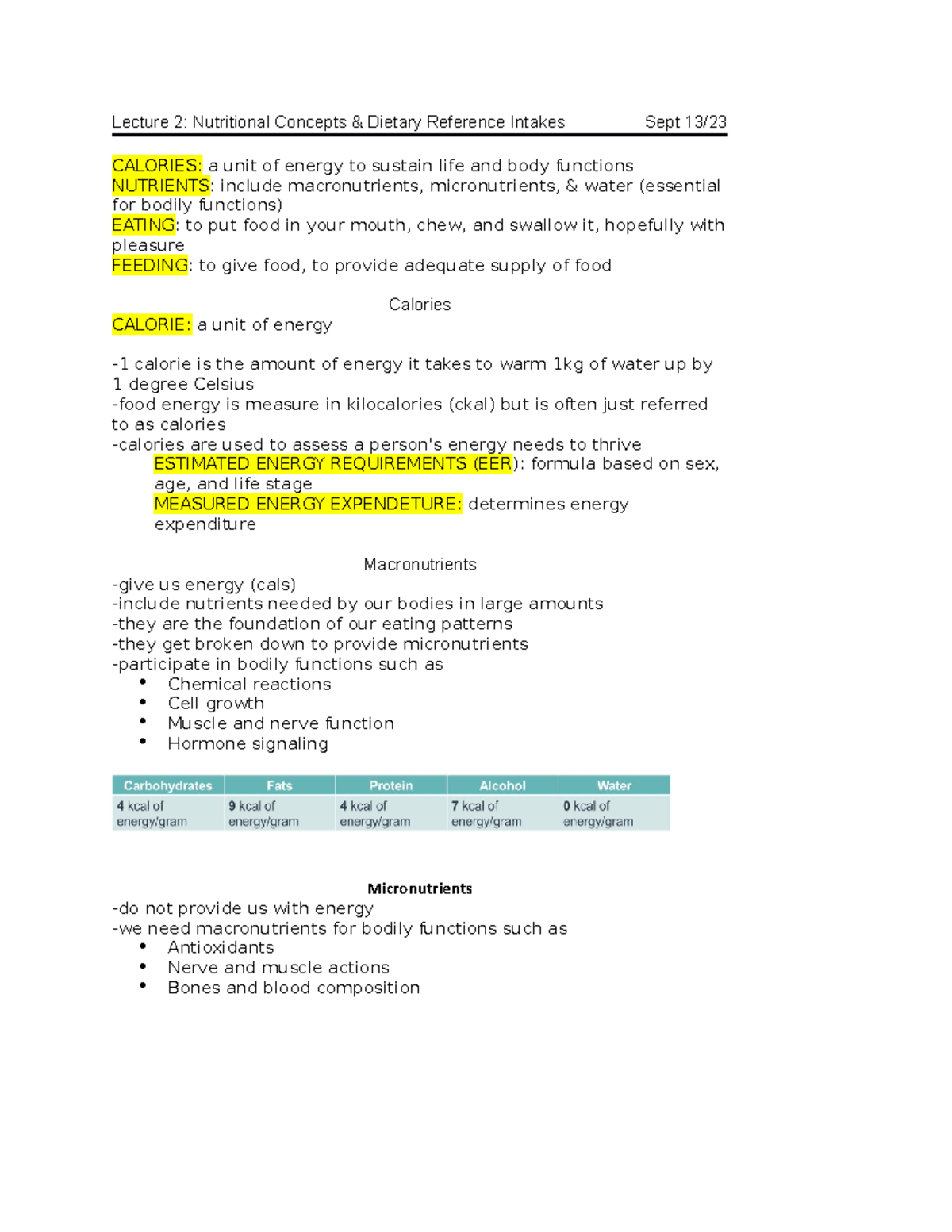 NUTR2050 Lectures - lecture notes - Lecture 2: Nutritional Concepts ...