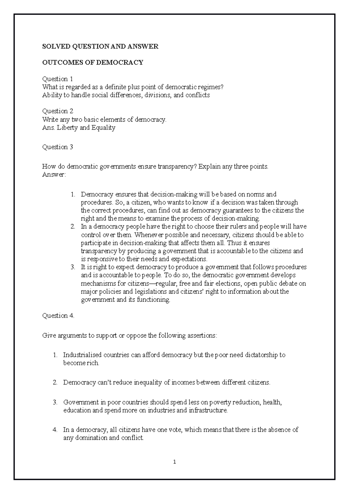 Solved Question AND Answer Outcomes OF Democracy - SOLVED QUESTION AND ...