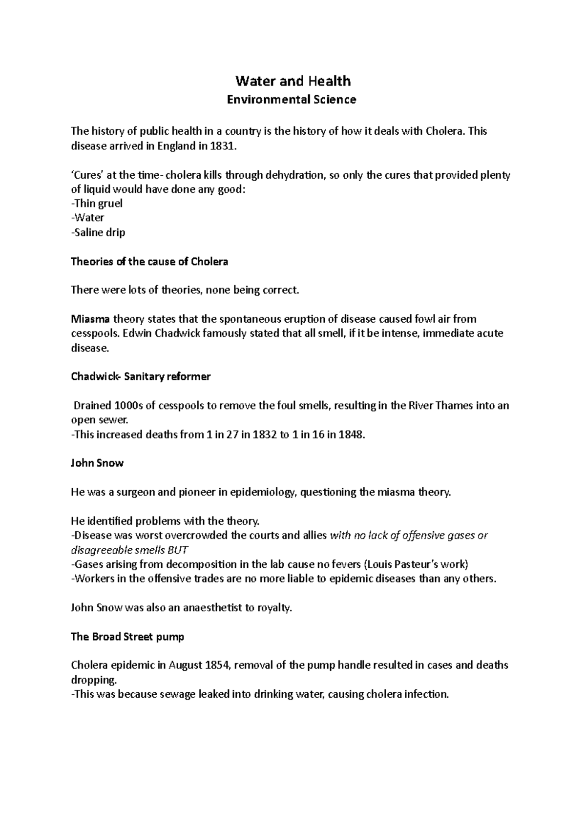 Water and Health - Water and Health Environmental Science The history ...