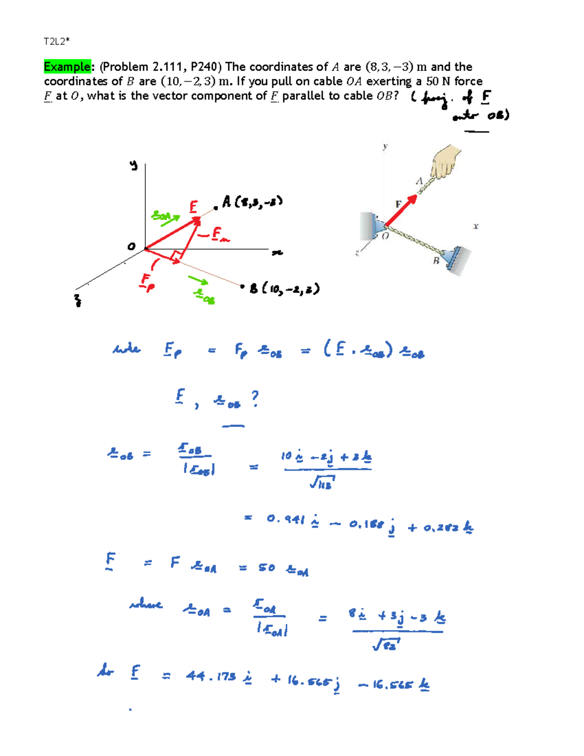 L2 - moment of forces about a line - MATH132H1 - Example: (Problem 2 ...