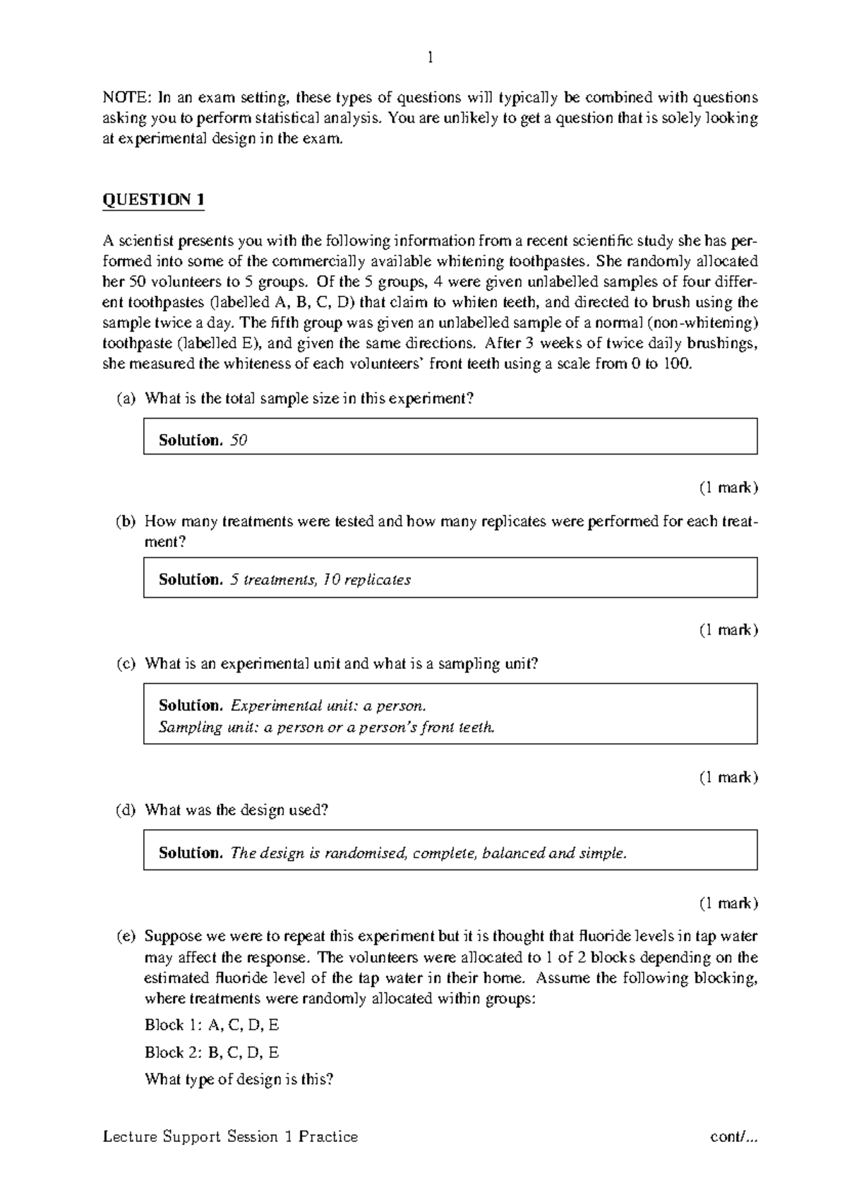 Example Exam Questions Solutions - NOTE: In an exam setting, these types of questions will ...