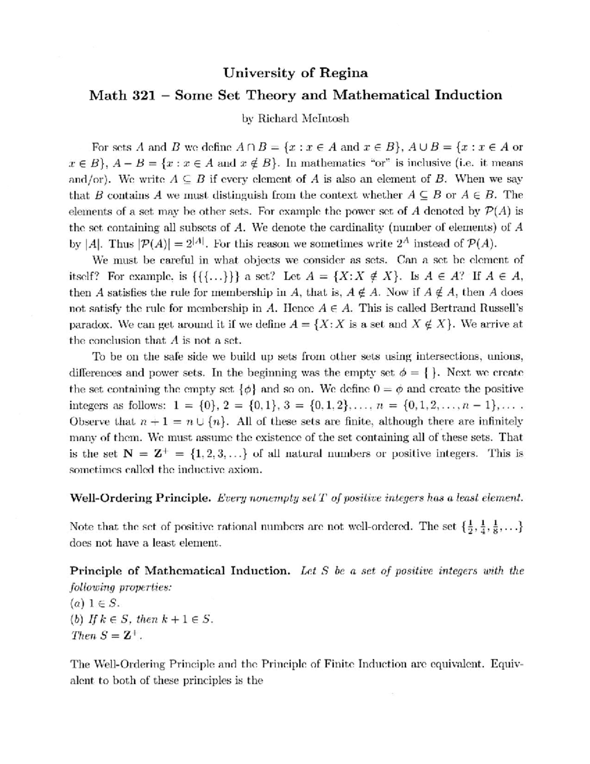 M221set theory and induction - MATH 221 - Studocu