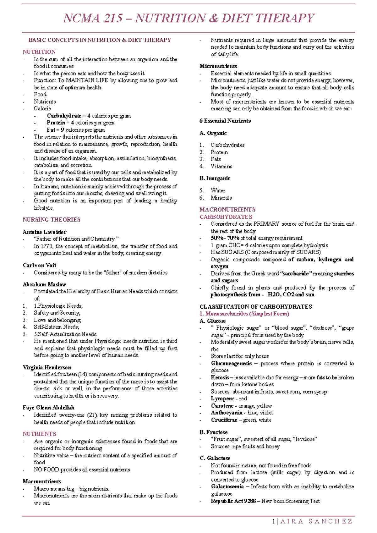 NCMA-215- Midterms - Enjoy - BASIC CONCEPTS IN NUTRITION & DIET THERAPY NUTRITION Is the sum of ...