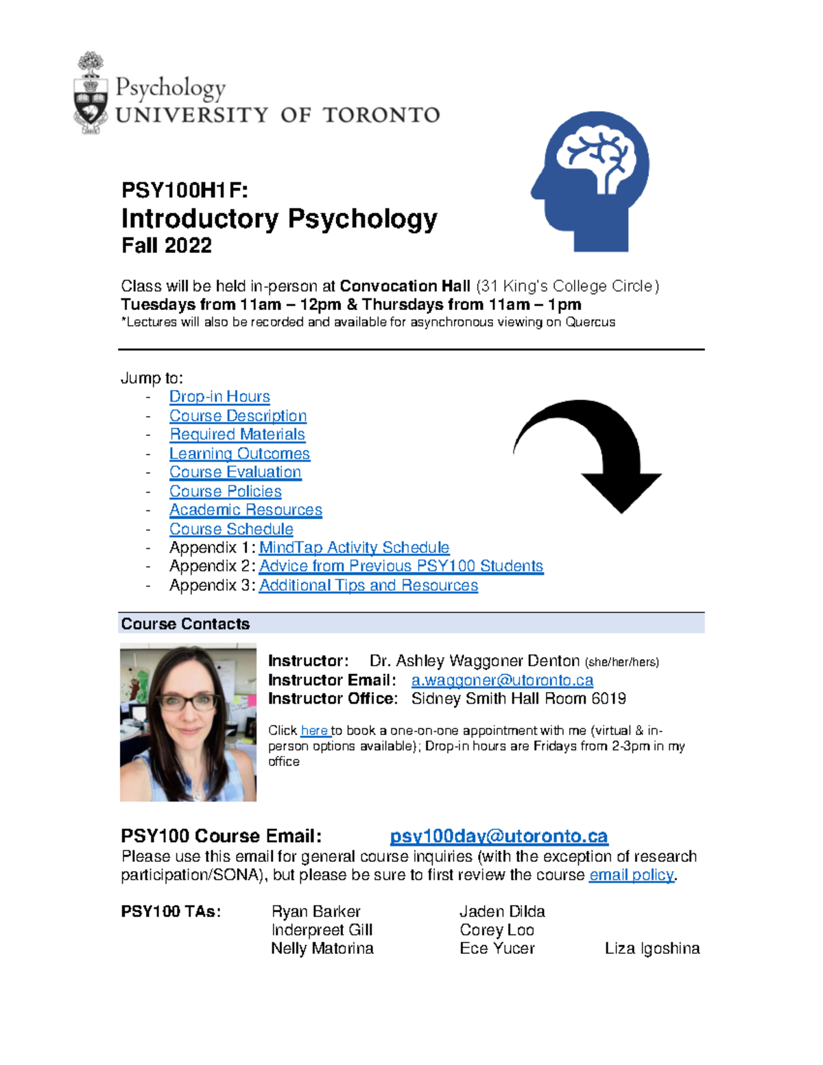 PSY100F Syllabus 2022 Fall AWD - PSY100H1F: Introductory Psychology ...