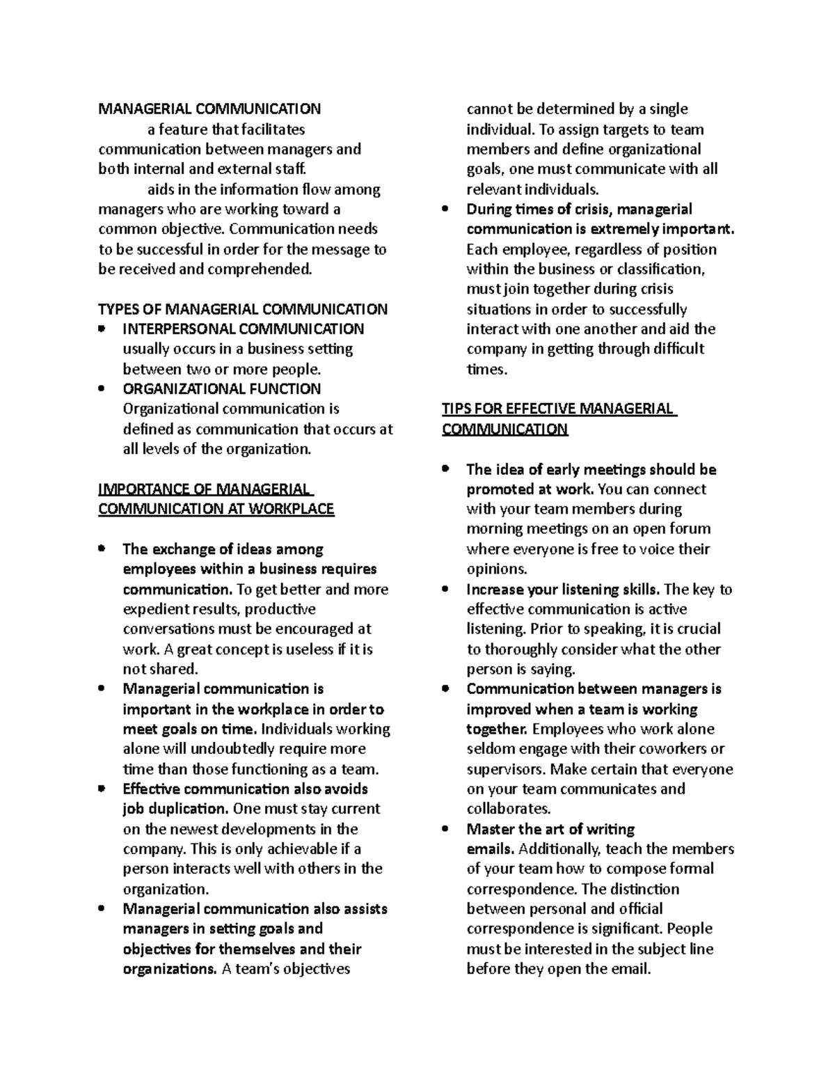 Managerial Communication - MANAGERIAL COMMUNICATION a feature that ...
