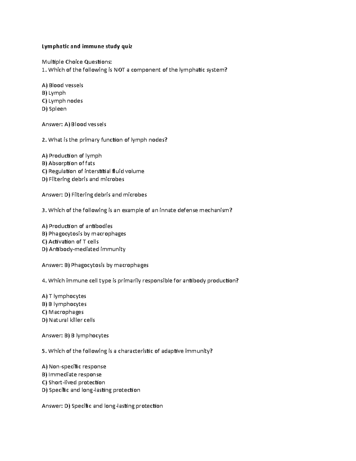 Lymphatic immune quiz - Review quiz - Lymphatic and immune study quiz ...