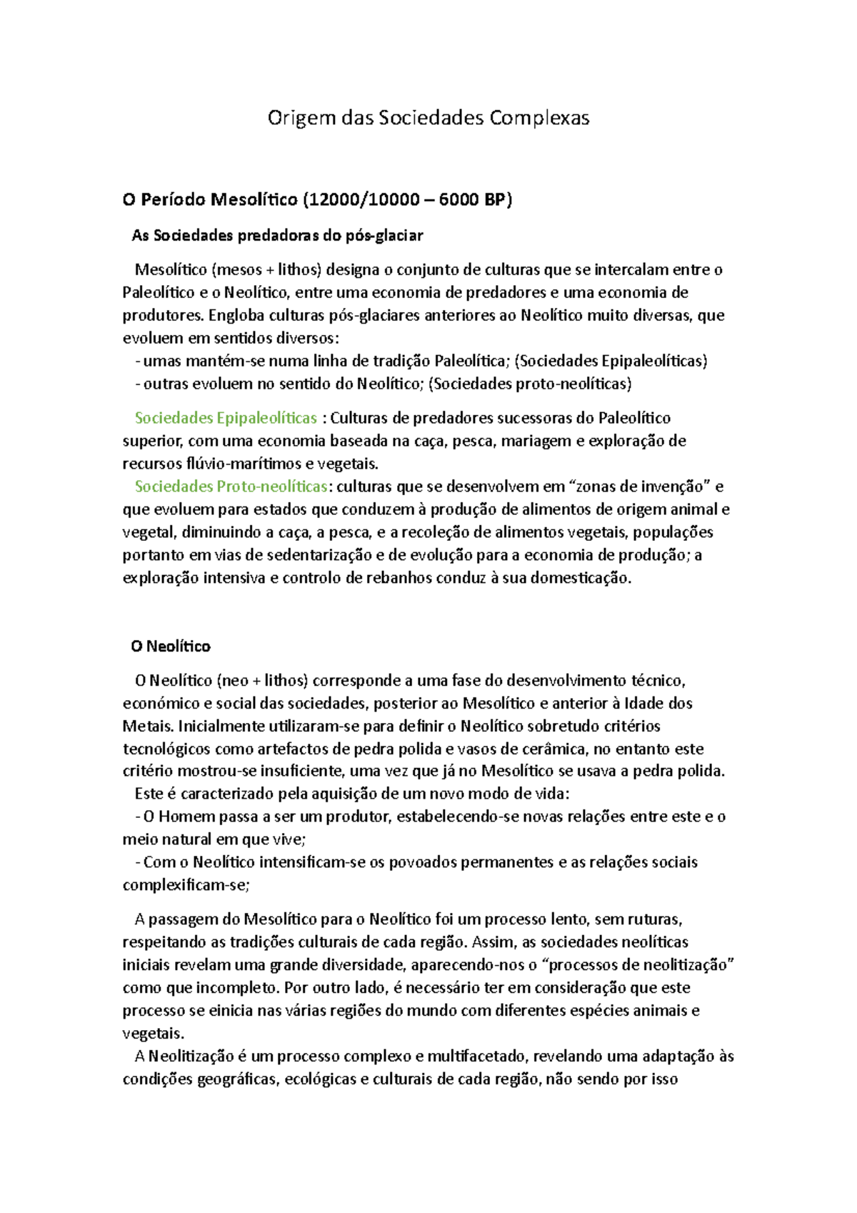 OSC - xcvbn - Origens das Sociedades Complexas - UC - Studocu