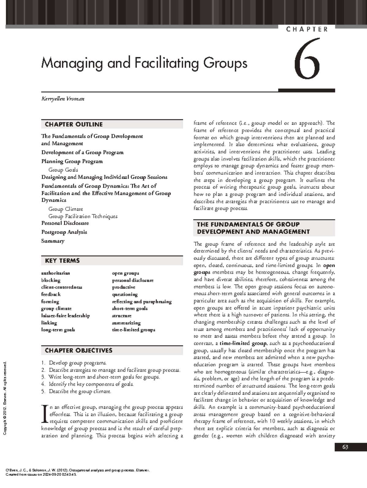 Occupational Analysis and Group Process - (Chapter 6 - Managing and Facilitating Groups) - C H A ...