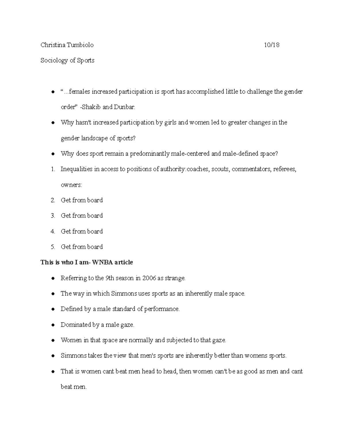 Sportsss - class notes, professor Lofquist - Christina Tumbiolo 10 ...