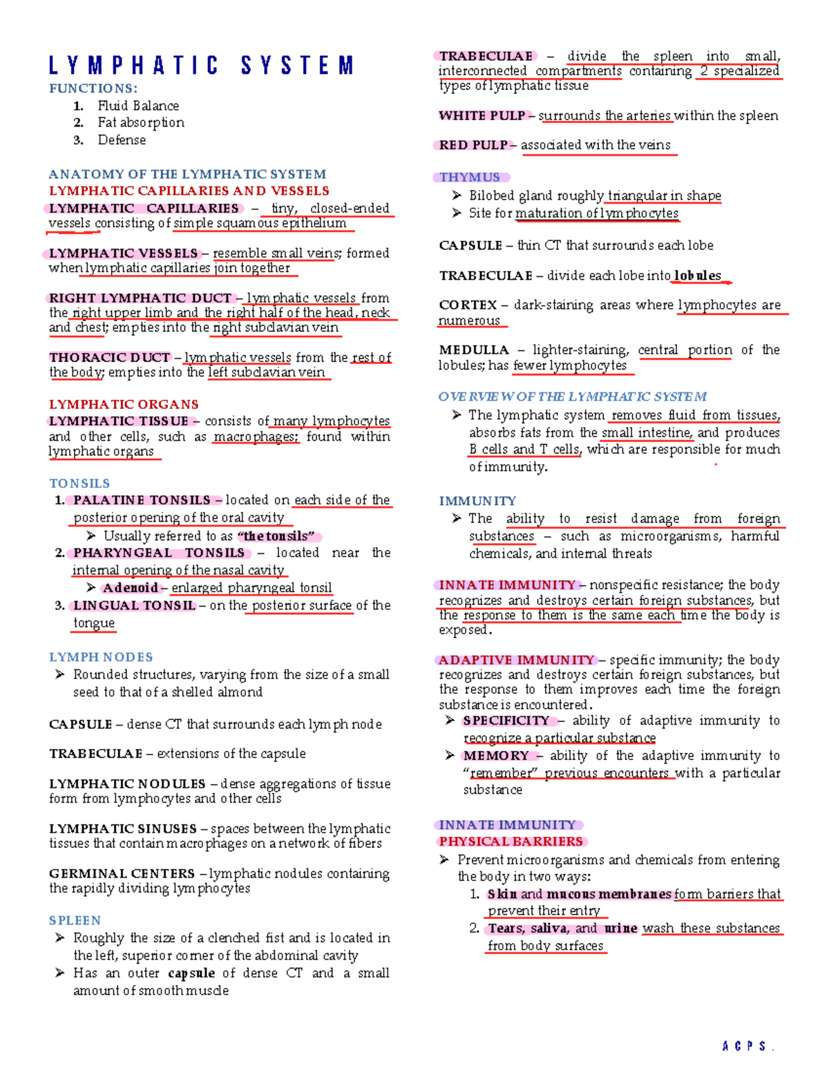 14-Lymphatic-System - anaphy - A c p s. L Y M P H A T I C S Y S T E M ...