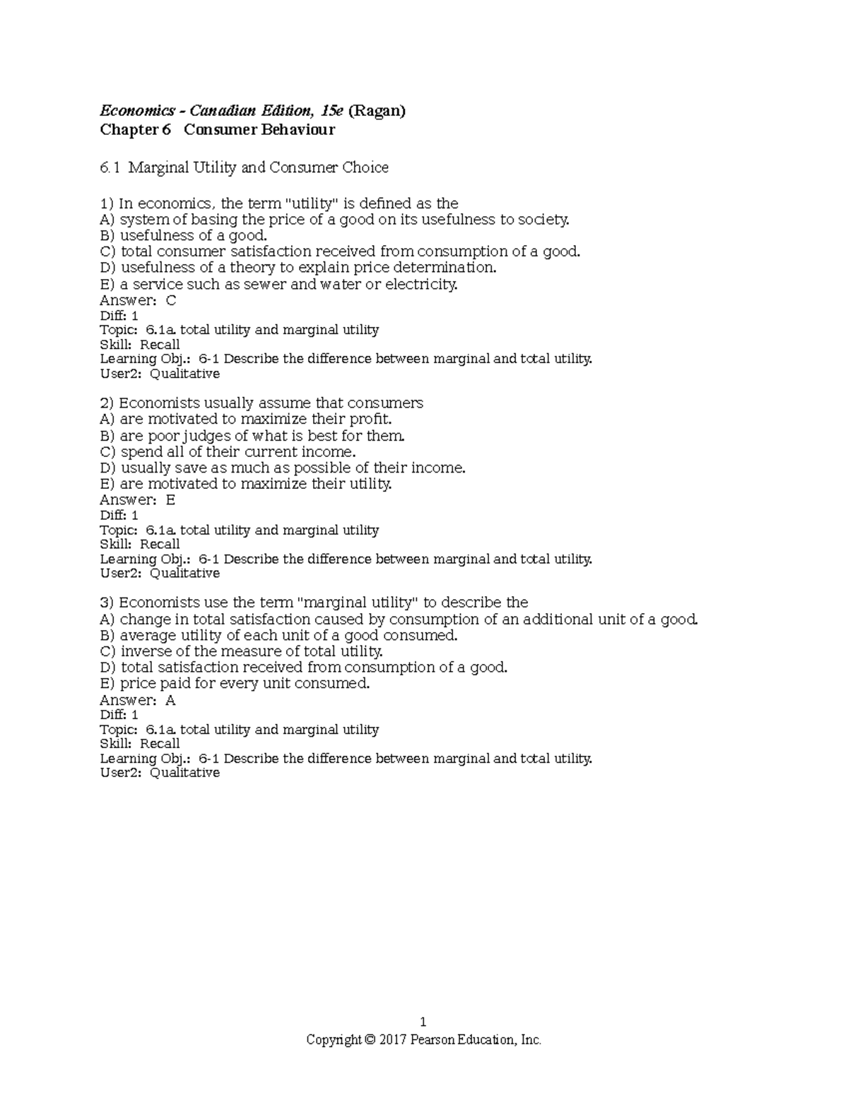 Chapter 6 - Test Bank - Economics - Canadian Edition, 15e (Ragan ...