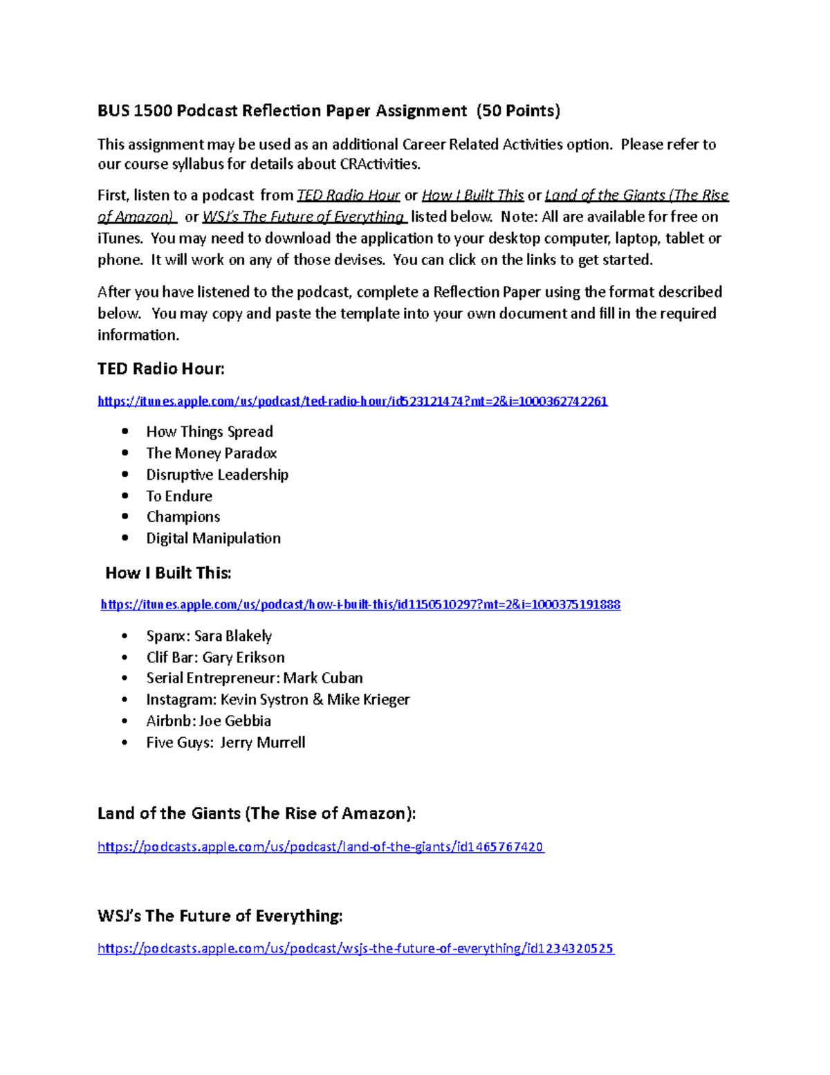 Podcast Reflection Paper Assignment - Please refer to our course ...