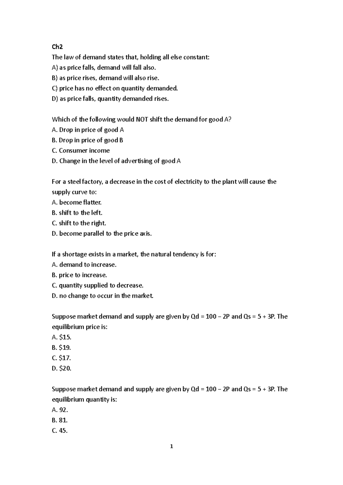 Ch2 3 5 - angli hel dah test - Ch The law of demand states that ...