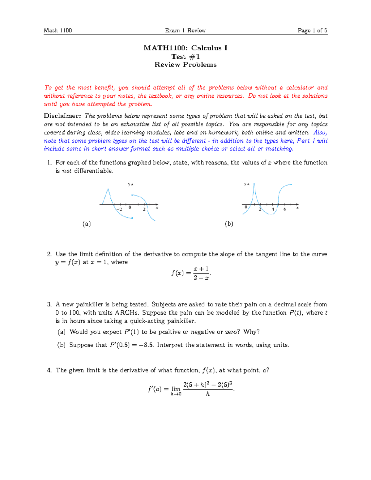 Math 1100 Exam 1 Review - Studocu