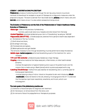 Phlebotomy reviewer - LESSON 1: UNDERSTANDING PHLEBOTOMY Phlebotomy ...