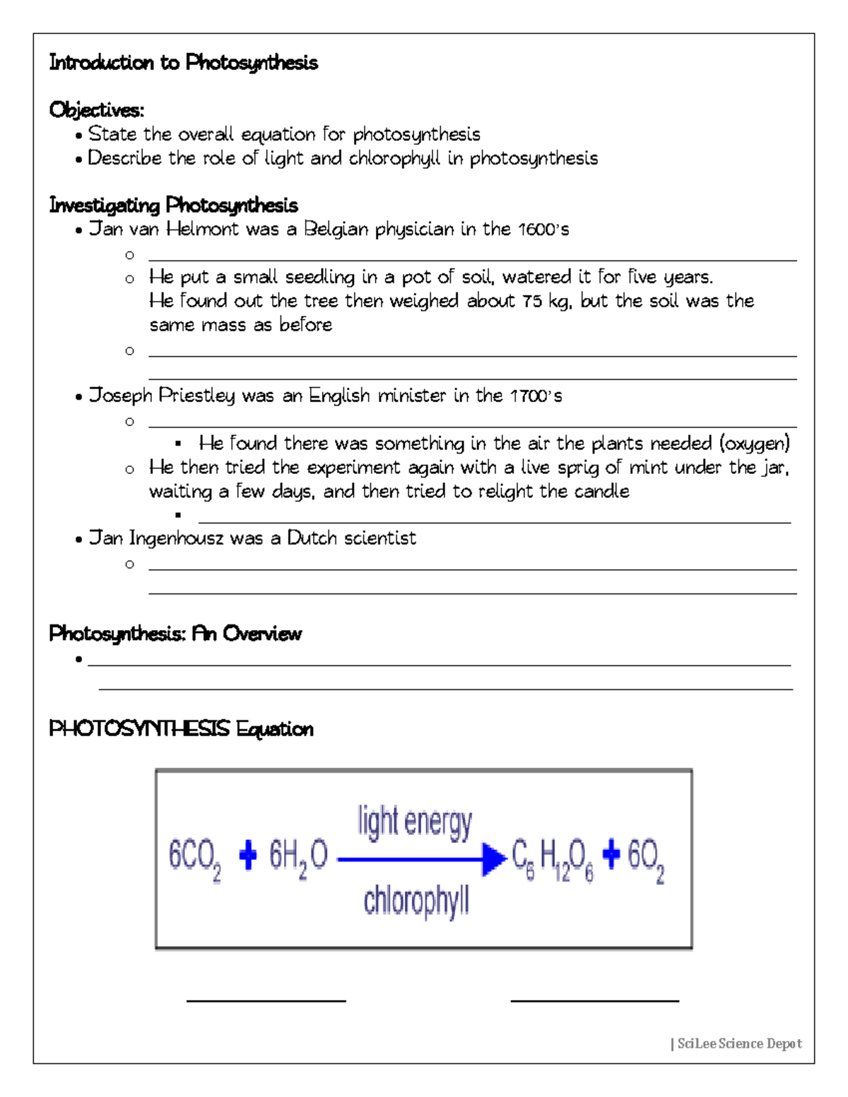 Introduction to Photosynthesis Student Guided Notes - | SciLee Science ...