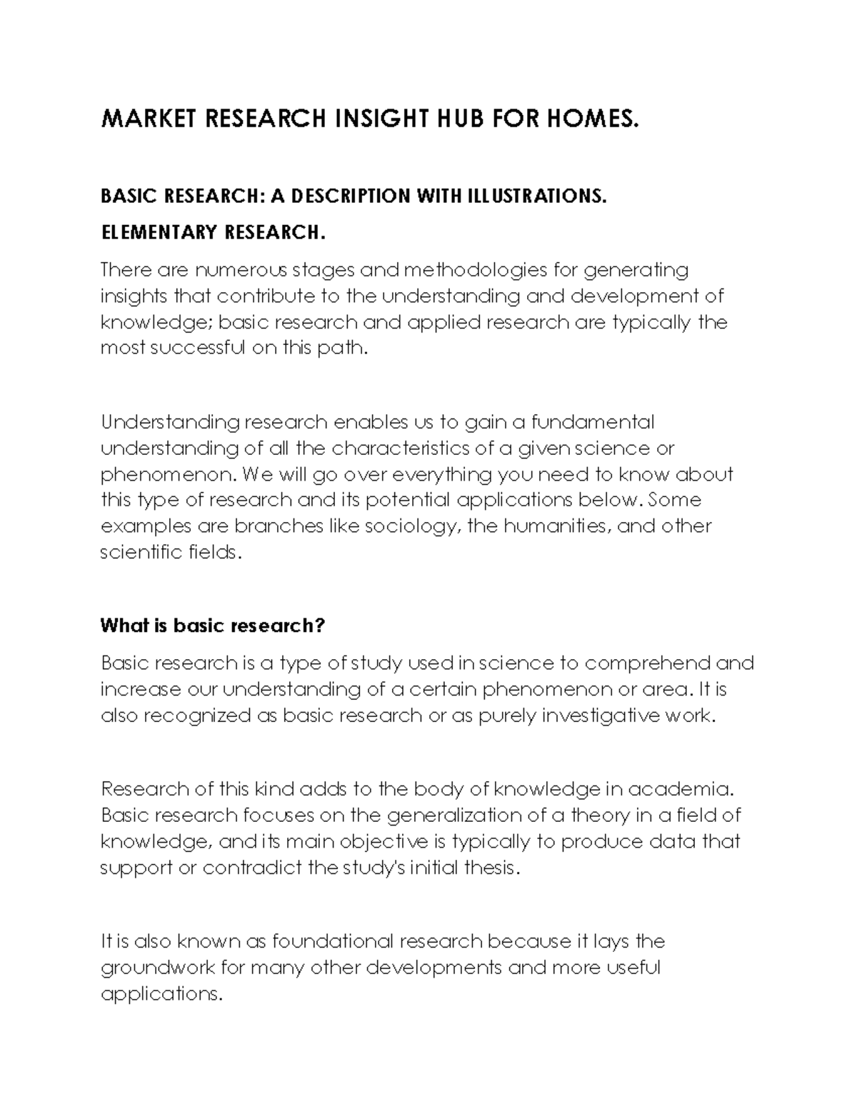 Basic Research - MARKET RESEARCH INSIGHT HUB FOR HOMES. BASIC RESEARCH ...