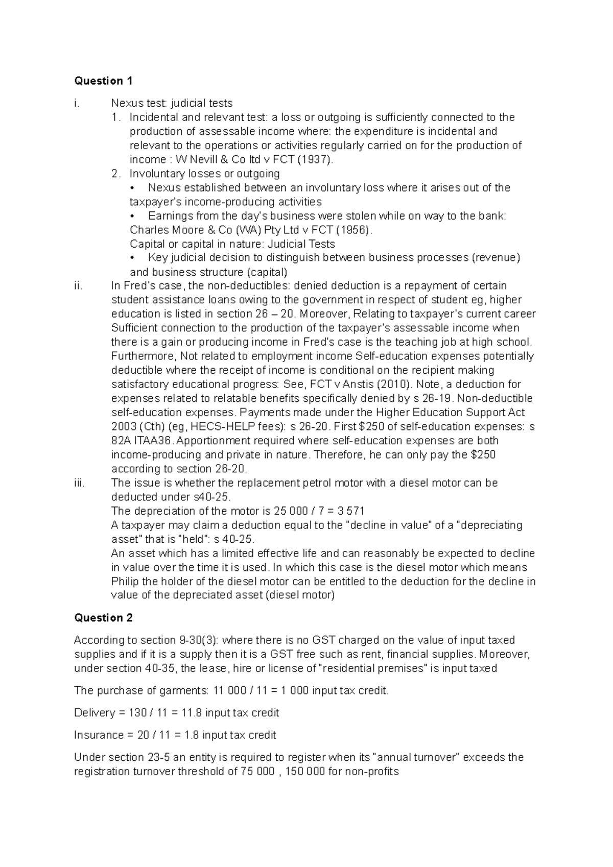 Midterm taxation law - Question 1 i. Nexus test: judicial tests 1 ...