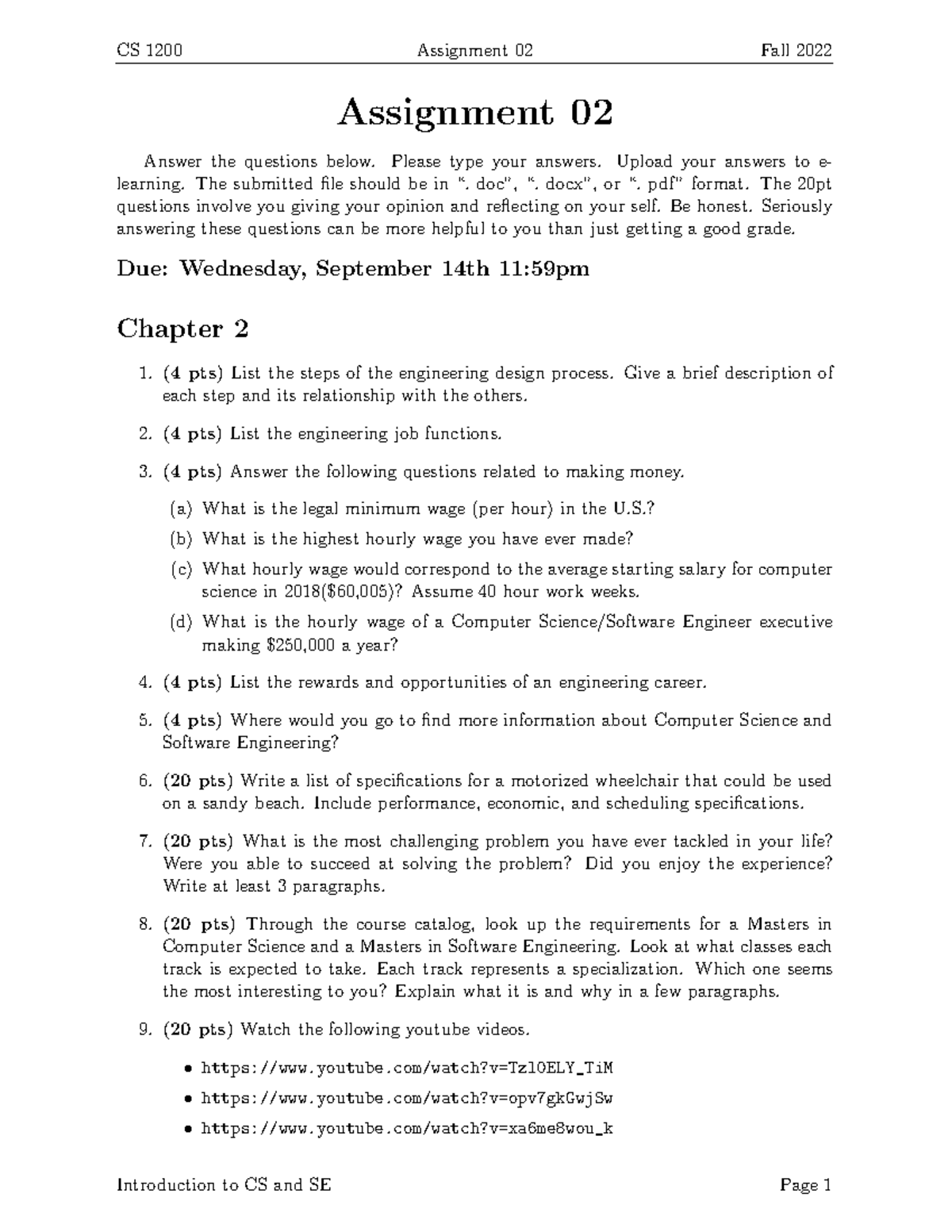 1200homework 2 - 1200 Homework - CS 1200 Assignment 02 Fall 2022 Assignment 02 Answer the ...