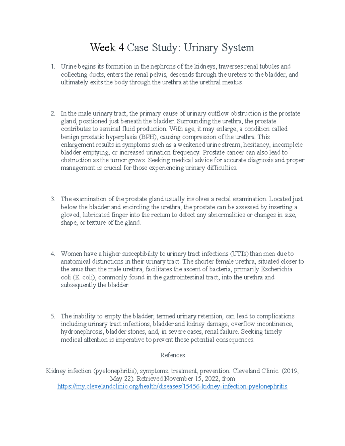 Week 4 Urinary tract - case study - Week 4 Case Study: Urinary System 1 ...