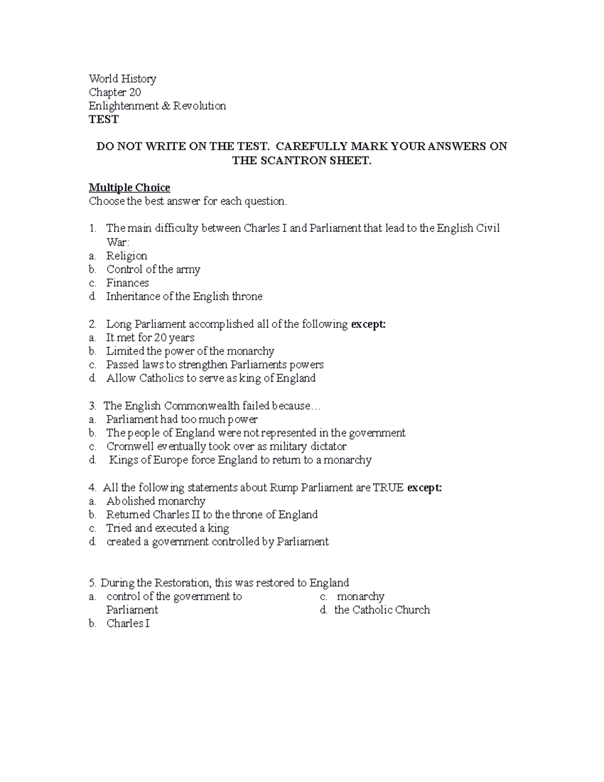 16test - dfrgbadfbadfb - World History Chapter 20 Enlightenment ...