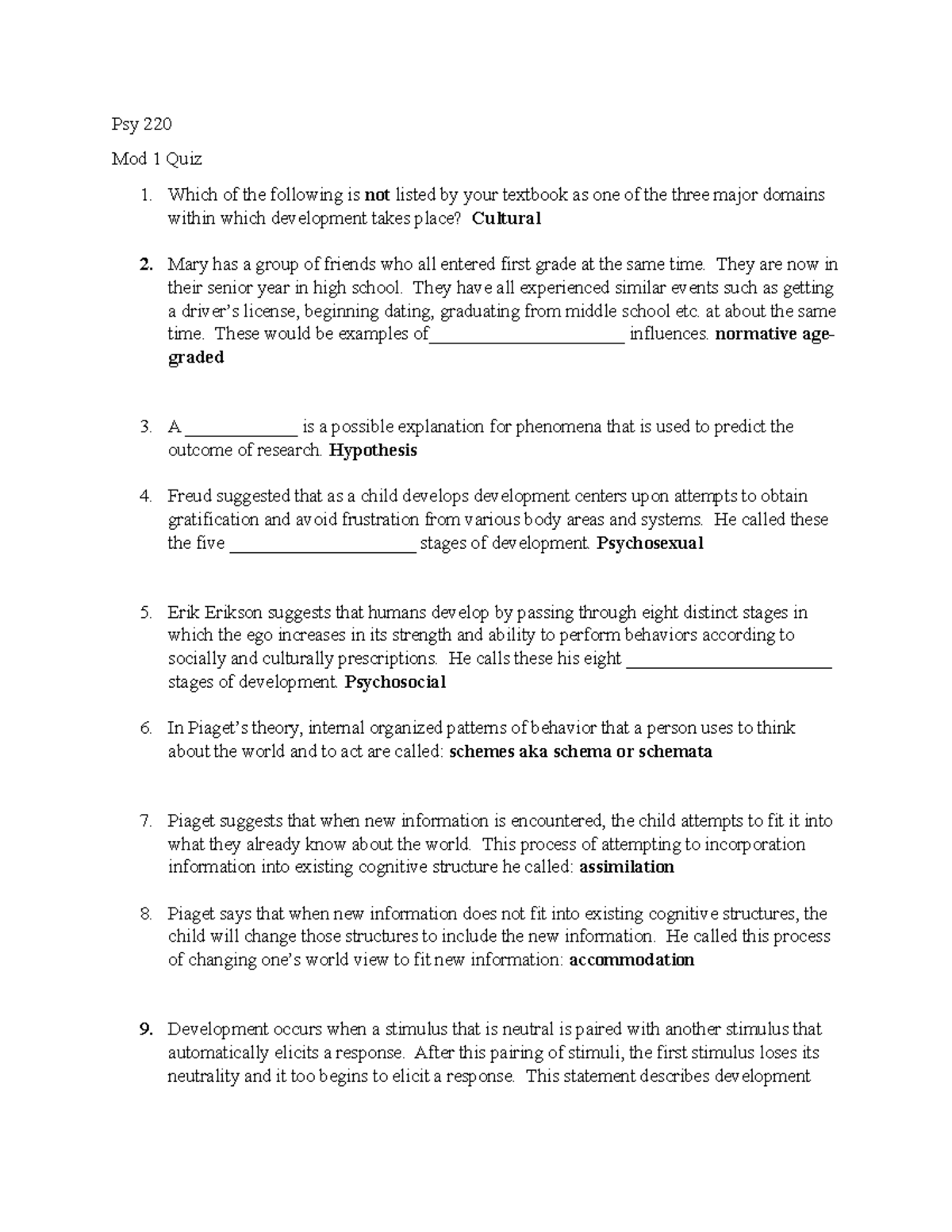 Quiz March 29 Spring 2020, questions and answers - Psy 220 Mod 1 Quiz ...