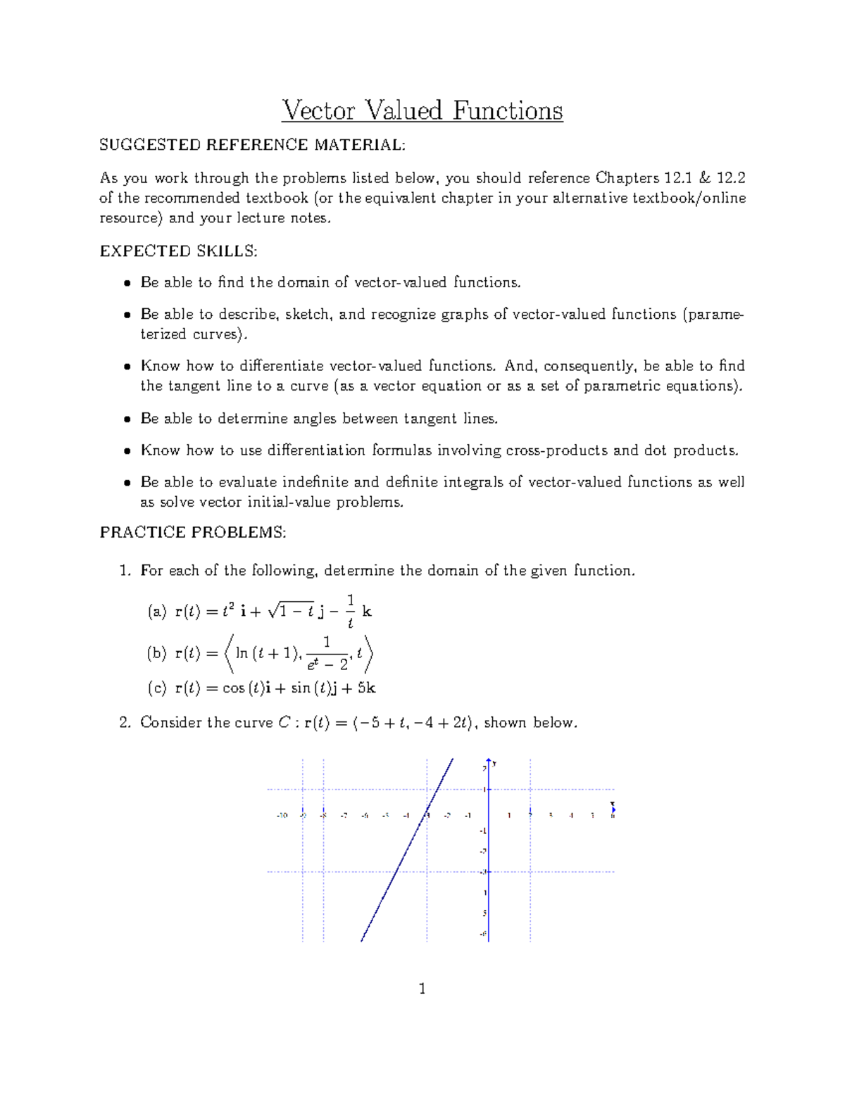 Homework 12 - Vector Valued Functions SUGGESTED REFERENCE MATERIAL: As you work through the ...
