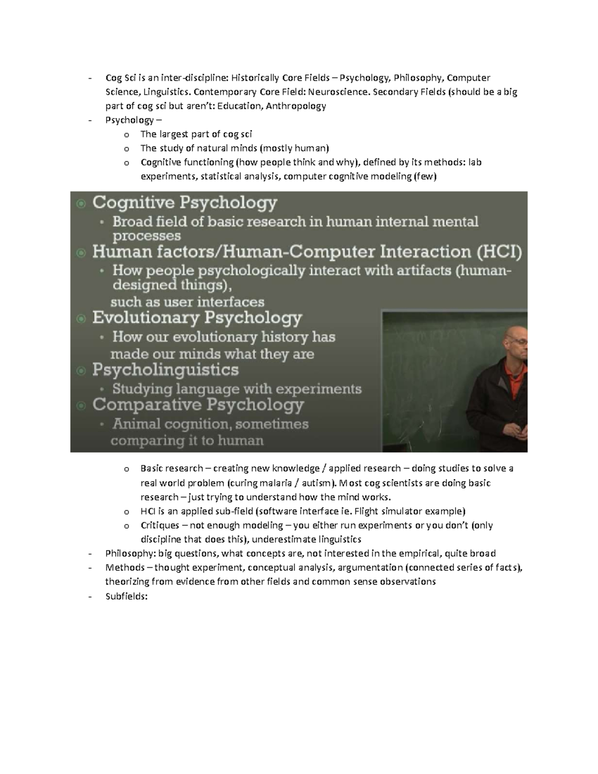 Subfields Of Cognitive Science Lecture 5 Warning Tt Undefined Function 32 Cog Sci Is An