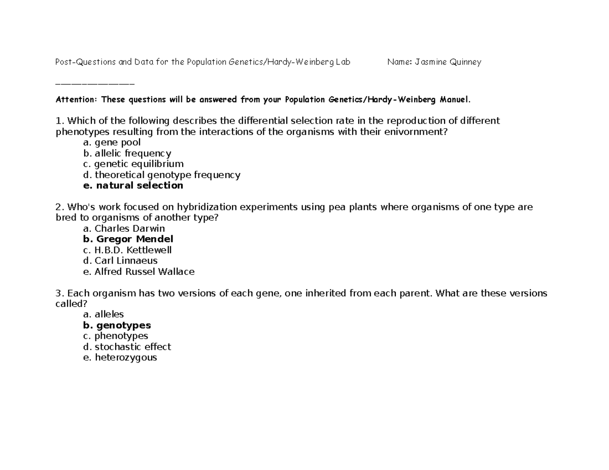 Lab Population - Course work - Post-Questions and Data for the ...