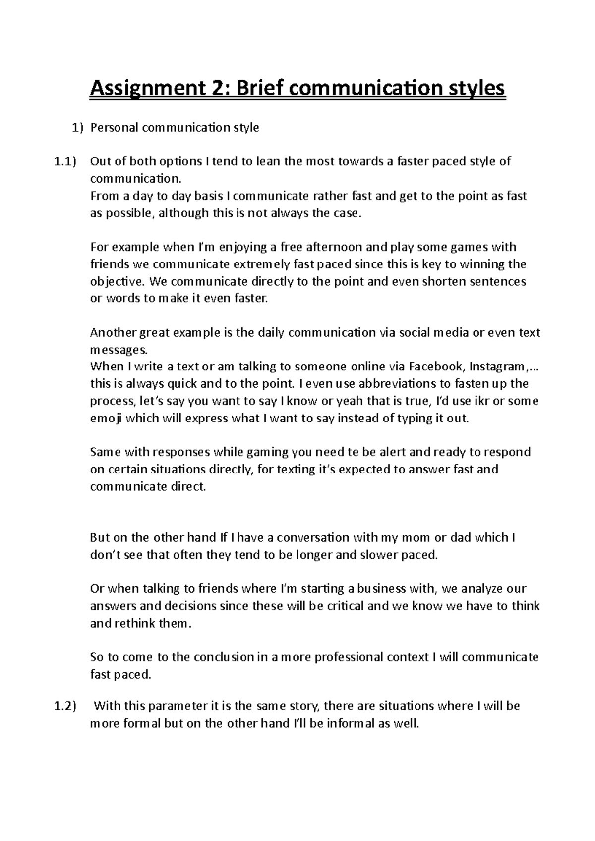 Assignment 2 ICS - Task - Assignment 2: Brief communication styles 1 ...