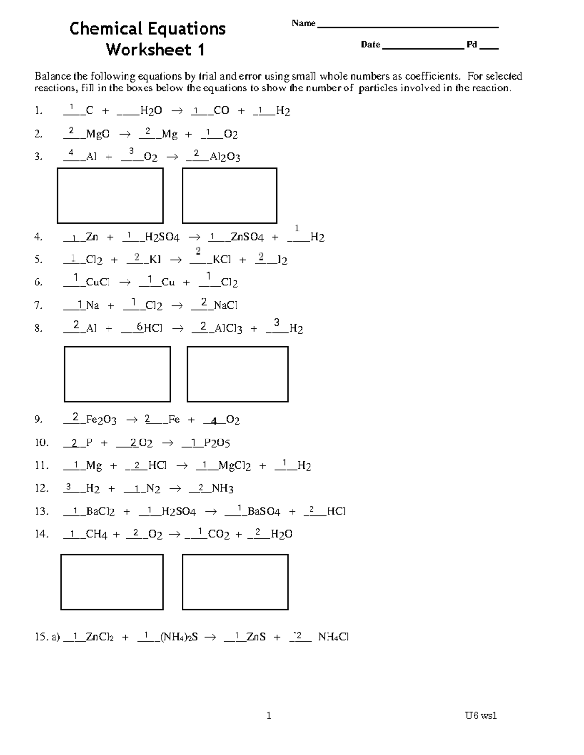 Kami Export - Chemical Equations Balance 1 2022 - 1 U6 ws Chemical ...