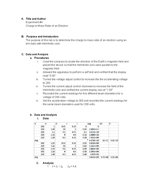 Phys122 Lab 10 - Physics 122 Lab 10 with all answers - A. Title and ...