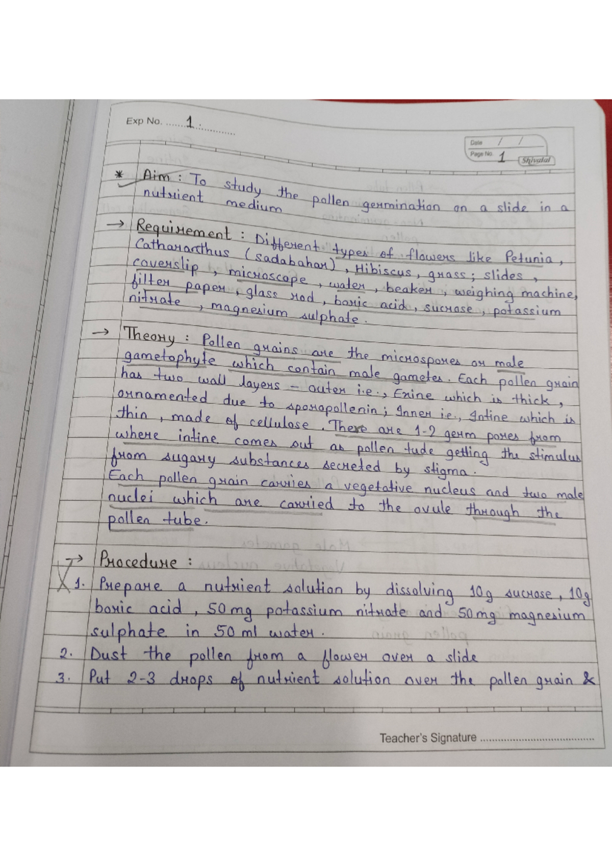 Biology practical - Experiments - Exp No. 1 Date Page No. 1 Shivalal ...