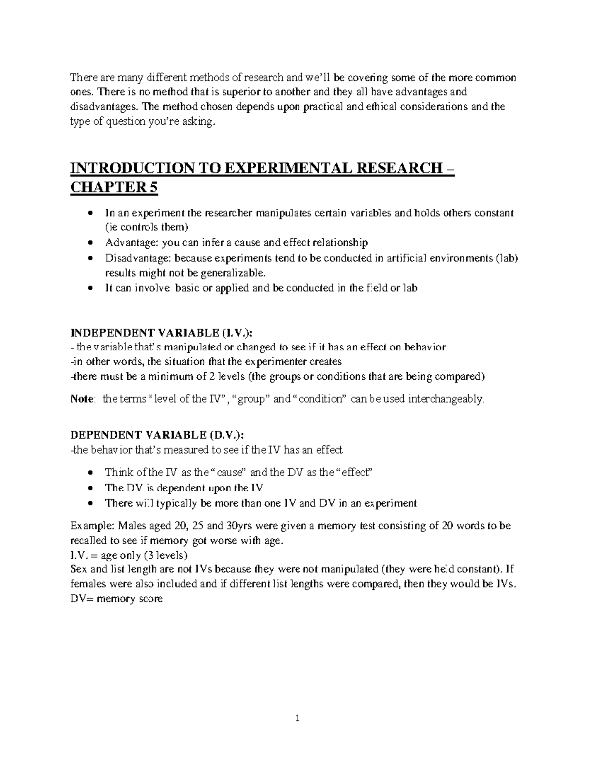 Chap 5 - Introduction to Experimental Research - There are many ...