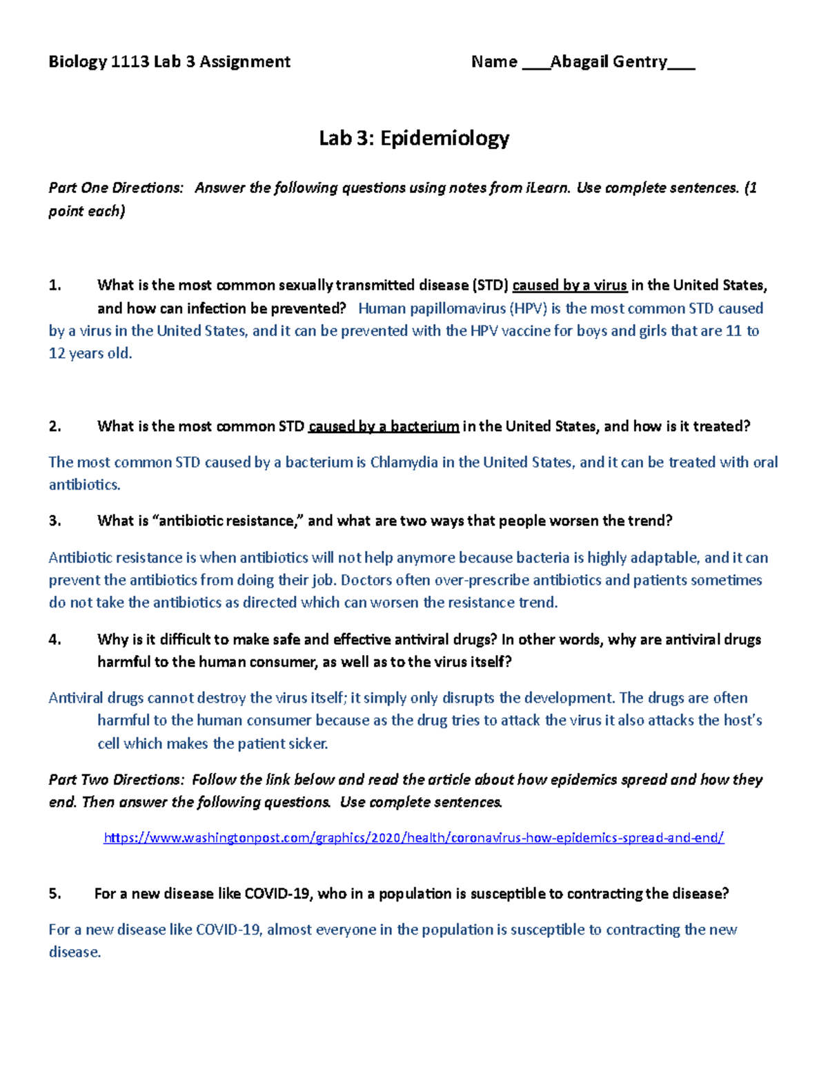 Biology Lab 3: Epidemiology Assignment - Studocu