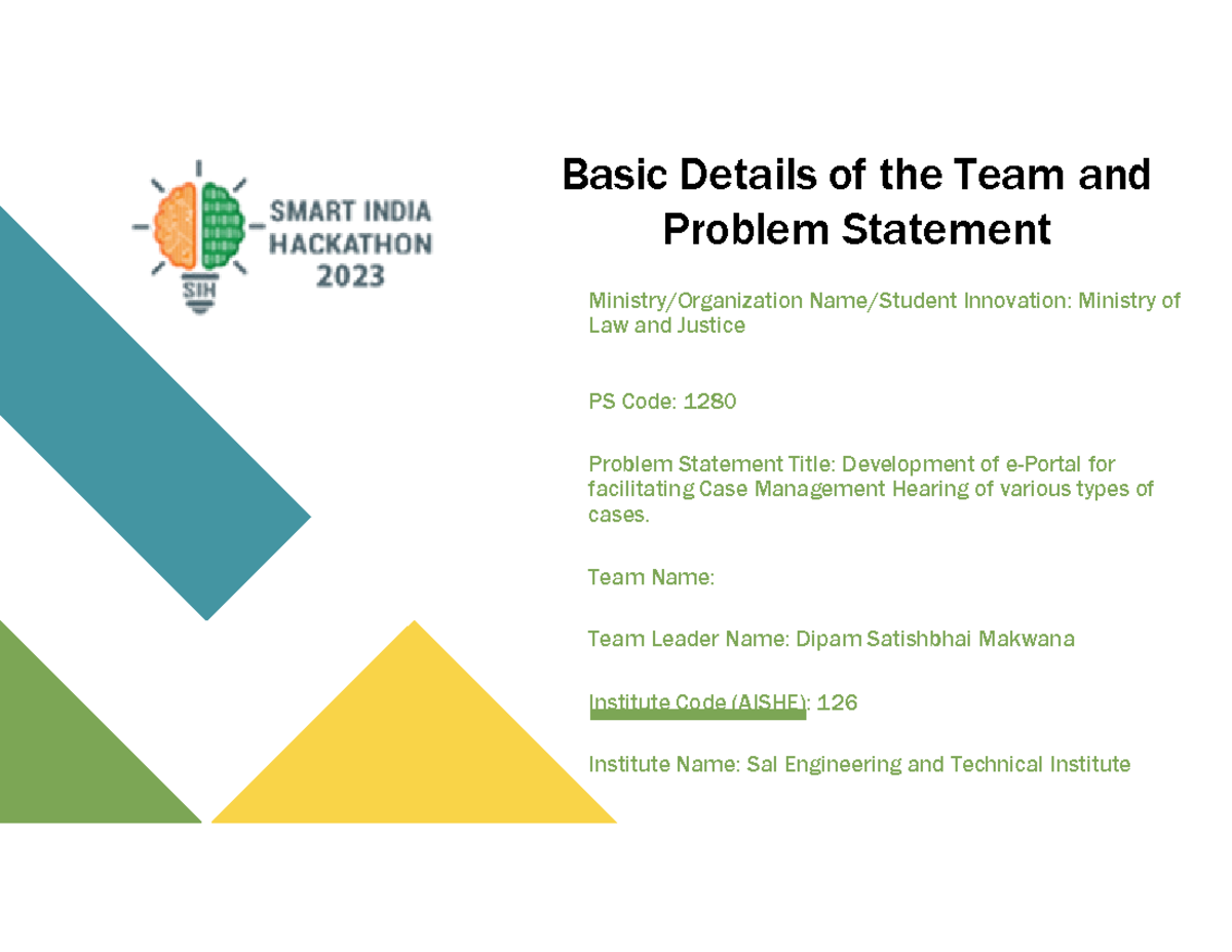 Sih Heckathod Refsf Basic Details Of The Team And Problem Statement
