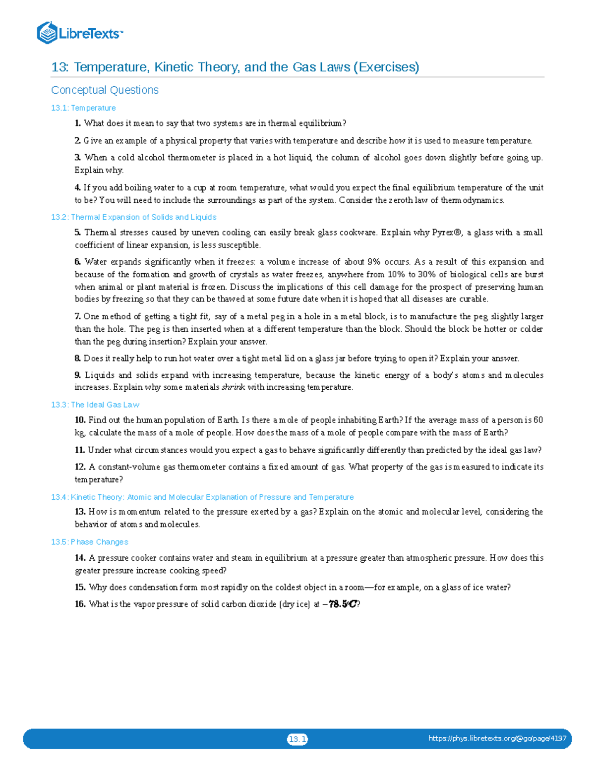 13 Temperature Kinetic Theory and the Gas Laws (Exercises) - 13 ...