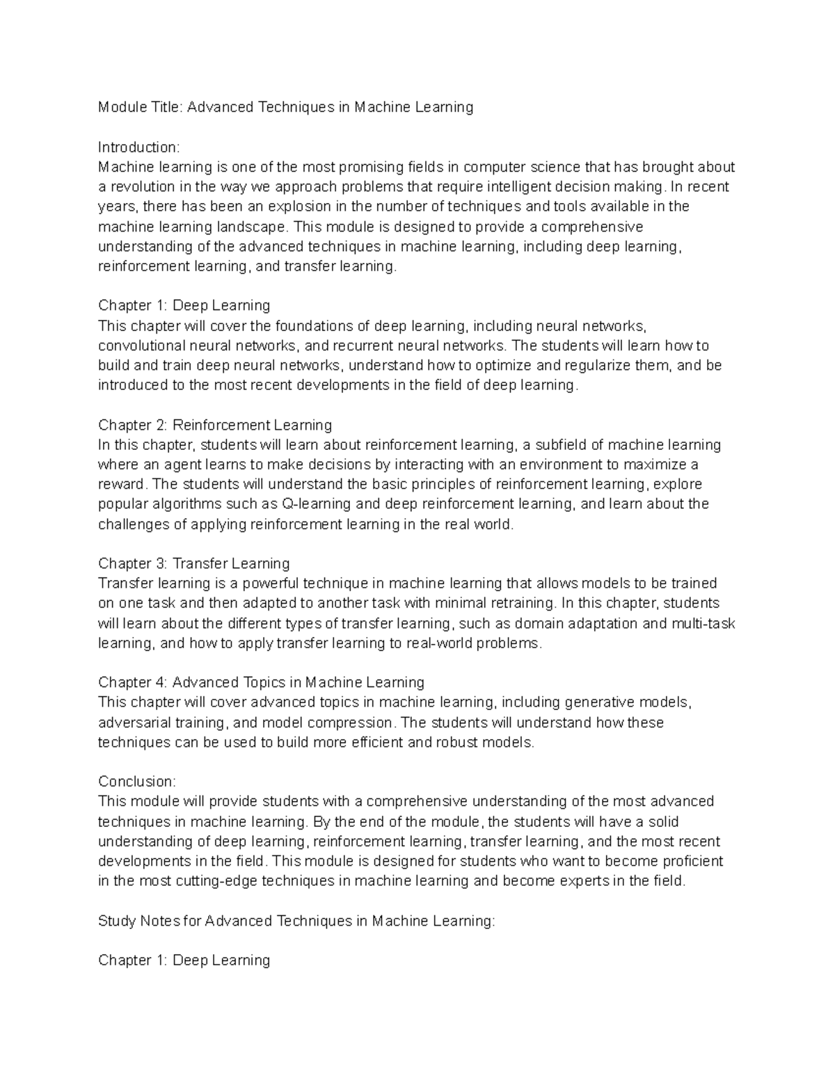 The advanced technique Machine Learning - Module Title: Advanced ...