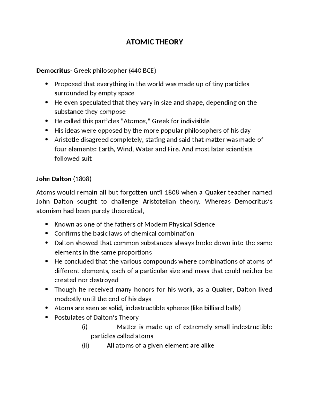 Atomic Theory - ATOMIC THEORY Democritus- Greek philosopher (440 BCE ...