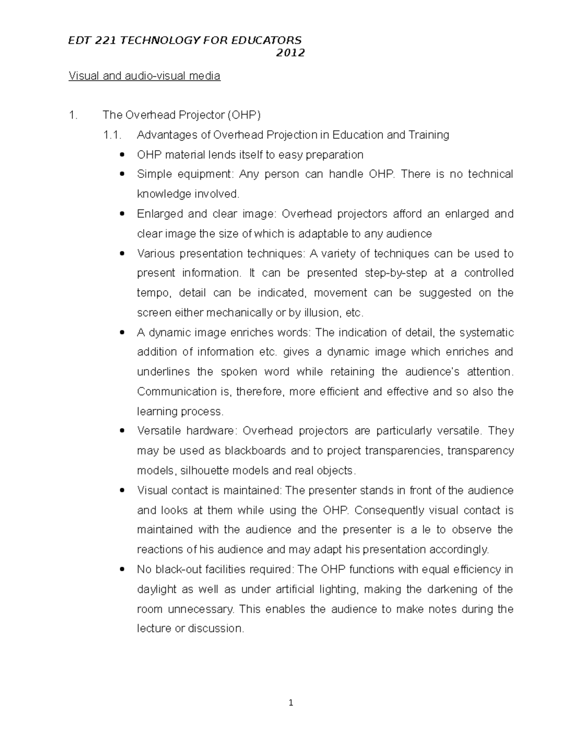 Audio-visual aids - OHP (1) - 2012 Visual and audio-visual media The ...