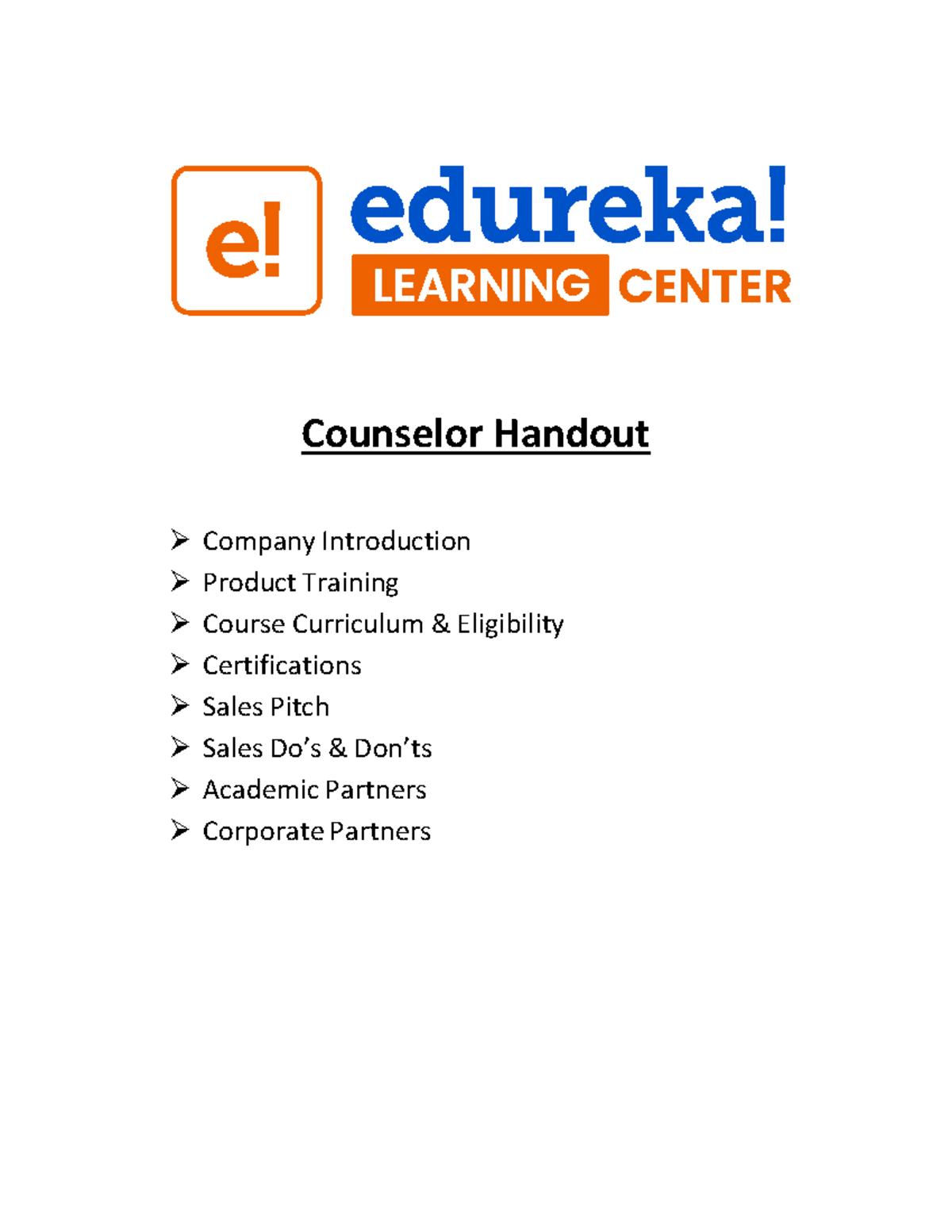 Counselor Handout - ELC - Counselor Handout Company Introduction Product Training Course - Studocu